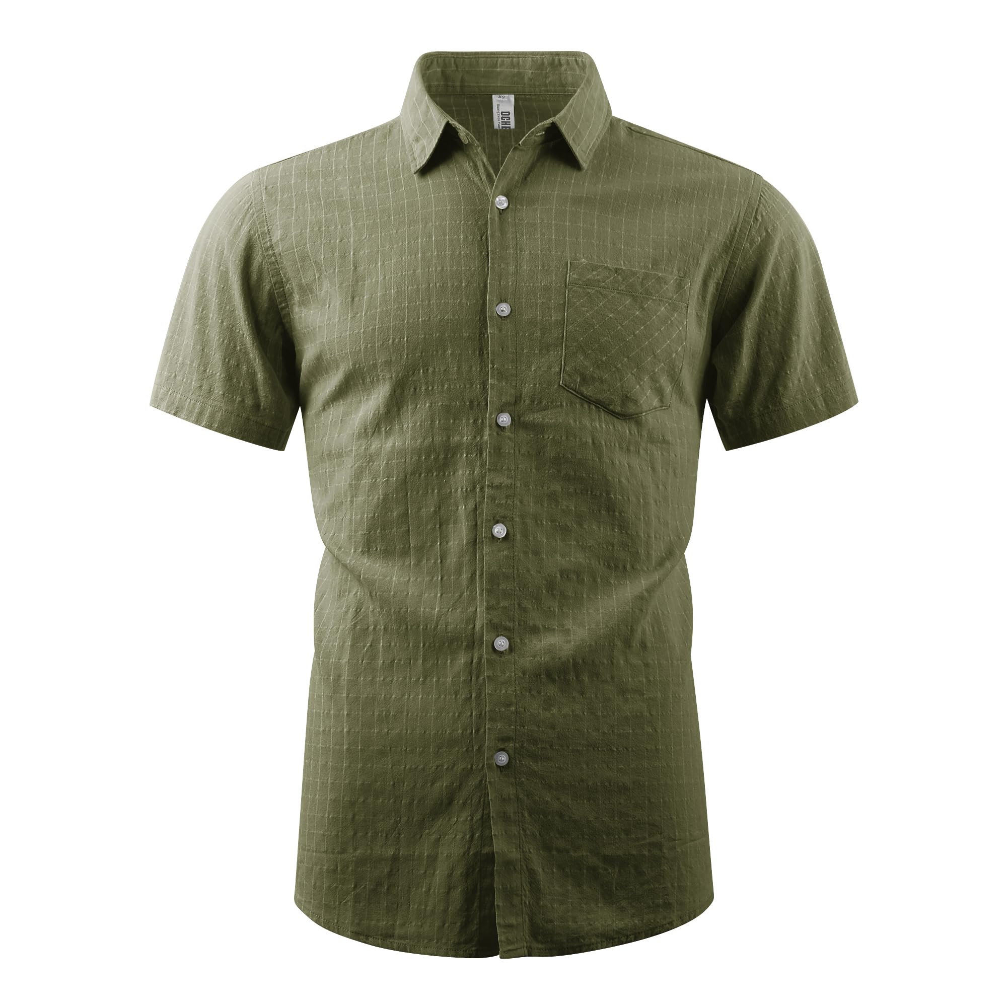 OCHENTA Mens Short Sleeve Button Down Oxford Dress Shirt, Plaid Summer Casual Tops 3 Green 2XL