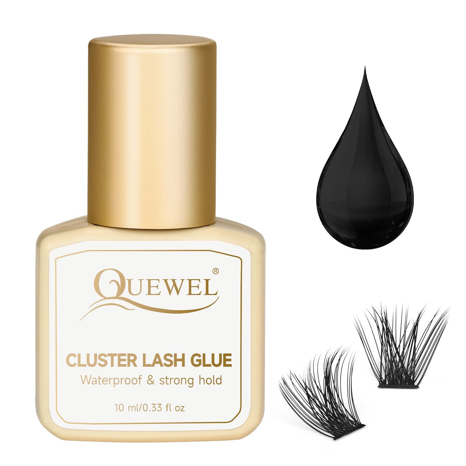 QUEWEL Lash Clusters Glue 10ml Cluster Lashes Glue Black DIY Lash Extensions Glue for Individual Lashes Long-Lasting Eyelash Glue No Irritation, Large Capacity No Shaking(Black-10ml)