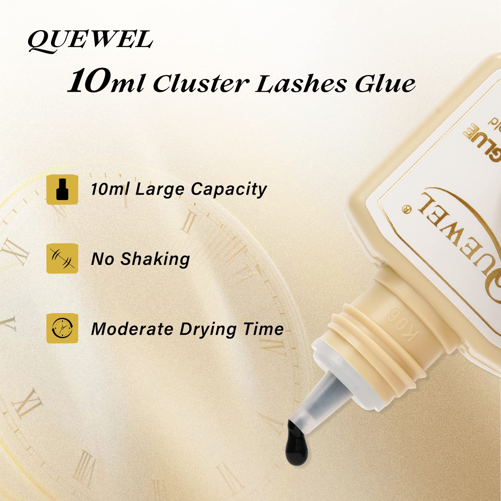 QUEWEL Lash Clusters Glue 10ml Cluster Lashes Glue Black DIY Lash Extensions Glue for Individual Lashes Long-Lasting Eyelash Glue No Irritation, Large Capacity No Shaking(Black-10ml)