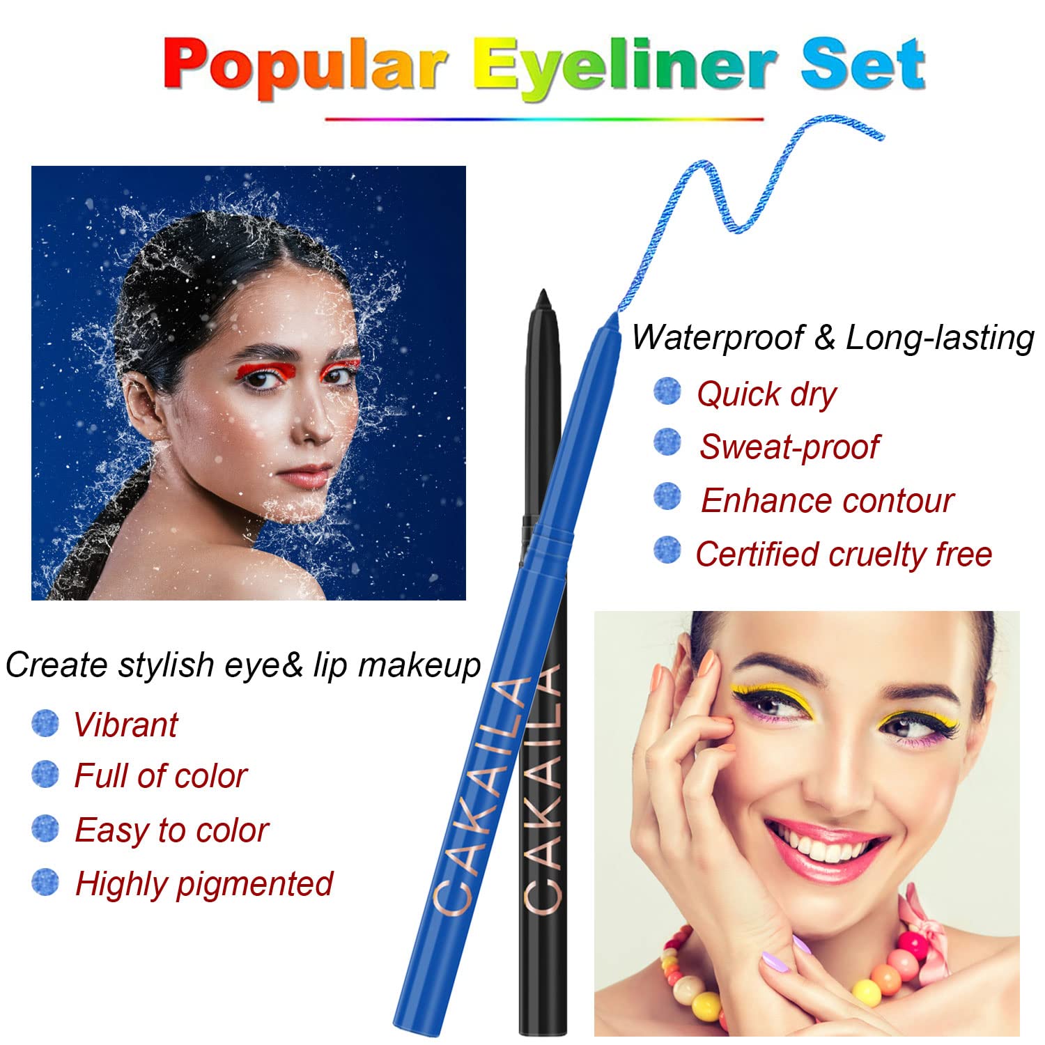 18 Colorful Eyeliner Pen Set, Eye Shadow Pencil, Pearl Eyeliner Kit Metallic Glitter Colored Eyeliner for Women Eye&Lip Liner Professional Waterproof Retractable Eye Makeup