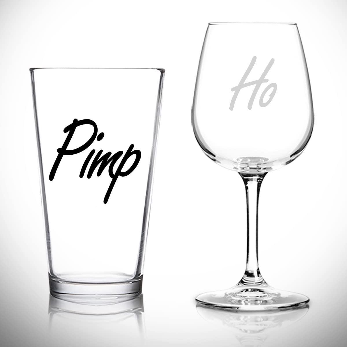 DU VINO Pimp & Ho- Beer and Wine Glass Gift Set of 2 | Fun Novelty His and Hers or Husband Wife Drinkware | Couple, Newlywed | Wedding or Favorite Couples Gag Gift | USA Made