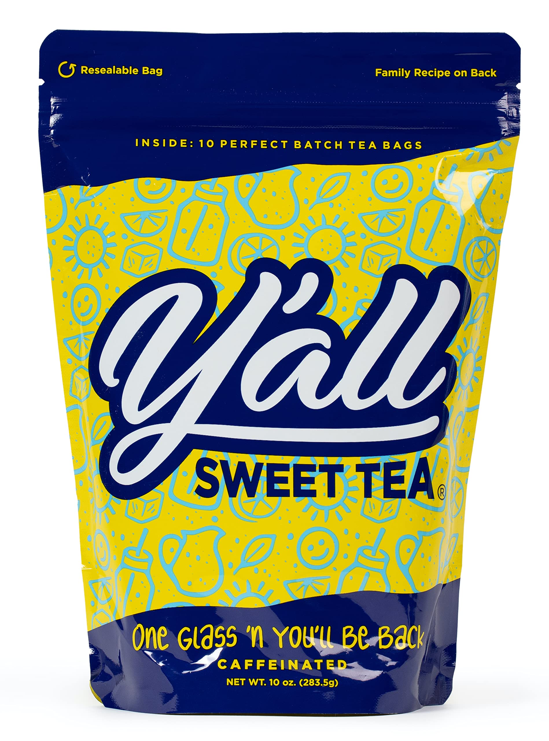 Y'all Sweet Tea - Pack of 10 Perfect Batch Tea Bags - One Gallon Size (Caffeinated)