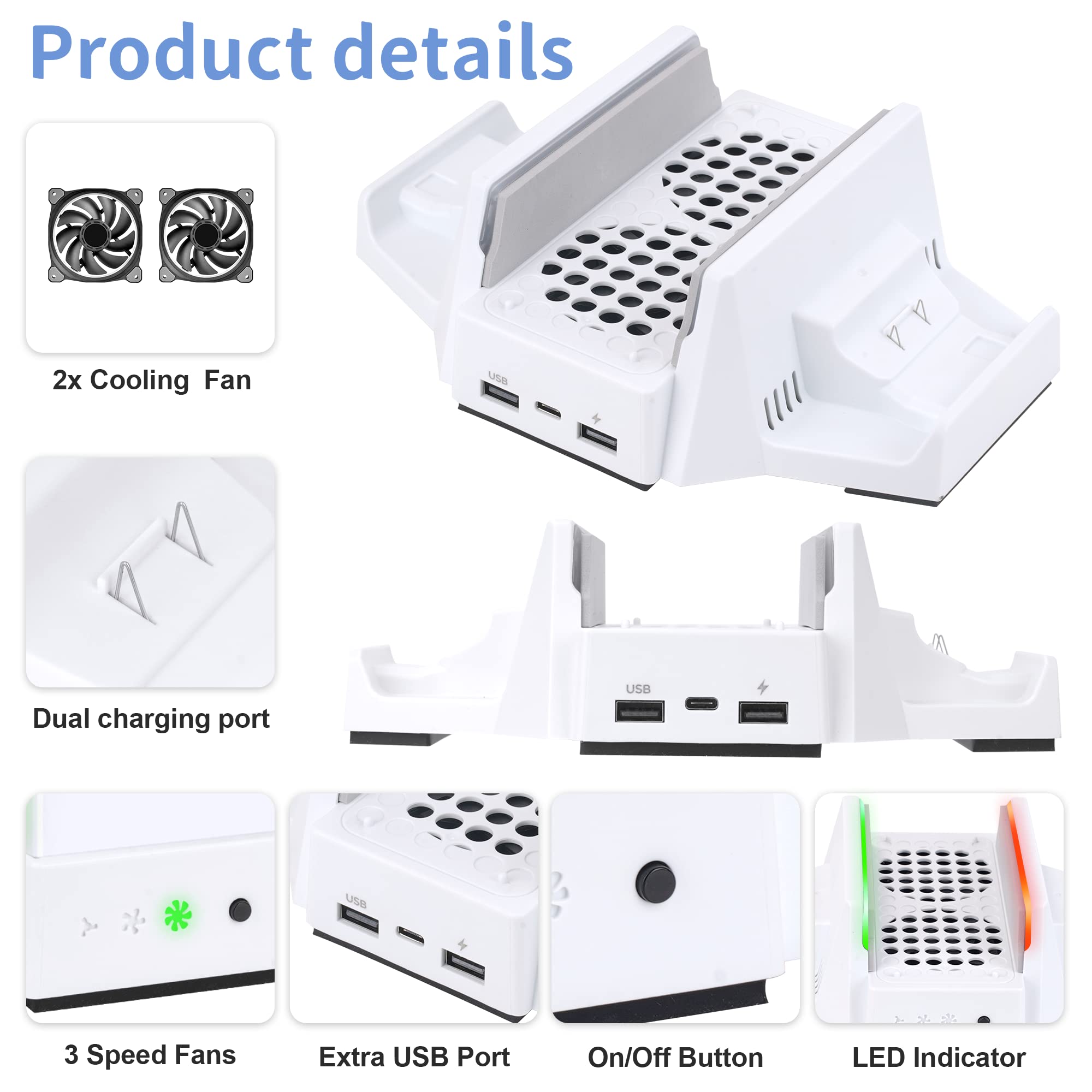 Cooling Stand for Xbox Series S with Dual Cooling Fan, ZAONOOL Dual Controller Charging Dock with LED Indicator and Extra Two 800mAh Rechargeable Battery, 3 Gears Adjustable Speed and Low Noise