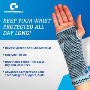 Compressa Wrist Compression Sleeve - Helps Relieve Carpal Tunnel, Tendonitis & Reduces Swelling - All Day Comfort for Joint Support