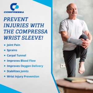 Compressa Wrist Compression Sleeve - Helps Relieve Carpal Tunnel, Tendonitis & Reduces Swelling - All Day Comfort for Joint Support