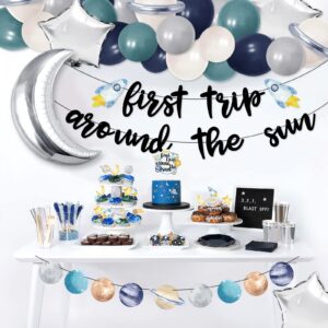 First trip Around the Sun Birthday Decorations -58pcs Outer Space 1st Birthday Banner First Trip Around the Sun Cake Toppers Solar System Party Balloons for Galaxy Party Supplies set