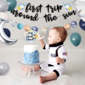 First trip Around the Sun Birthday Decorations -58pcs Outer Space 1st Birthday Banner First Trip Around the Sun Cake Toppers Solar System Party Balloons for Galaxy Party Supplies set