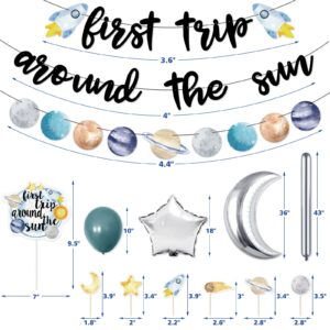 First trip Around the Sun Birthday Decorations -58pcs Outer Space 1st Birthday Banner First Trip Around the Sun Cake Toppers Solar System Party Balloons for Galaxy Party Supplies set