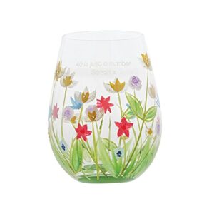 Enesco Designs by Lolita Field of Dreams Floral Hand-Painted Artisan Stemless Wine Glass, 20 Ounce, Multicolor