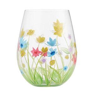 Enesco Designs by Lolita Field of Dreams Floral Hand-Painted Artisan Stemless Wine Glass, 20 Ounce, Multicolor