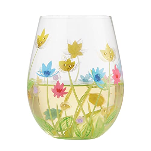 Enesco Designs by Lolita Field of Dreams Floral Hand-Painted Artisan Stemless Wine Glass, 20 Ounce, Multicolor