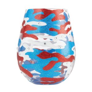 Enesco Designs by Lolita Patriotic Camoflauge Hand-Painted Artisan Stemless Wine Glass, 20 Ounce, Multicolor