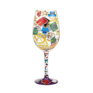 Enesco Designs by Lolita Hats Off to The Graduate Hand-Painted Artisan Wine Glass, 15 Ounce, Multicolor