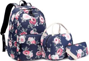 joyfulife backpack for girls, teen backpacks lightweight kids bookbags school backpack with lunch box pencil case travel laptop backpack casual daypacks floral (dark blue)