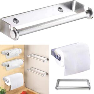 the happy croco i paper towel holder, three mount options: adhesive and screw. can be mounted on the wall or under the cabinet. comfortable hanging roll paper holder. (silver)