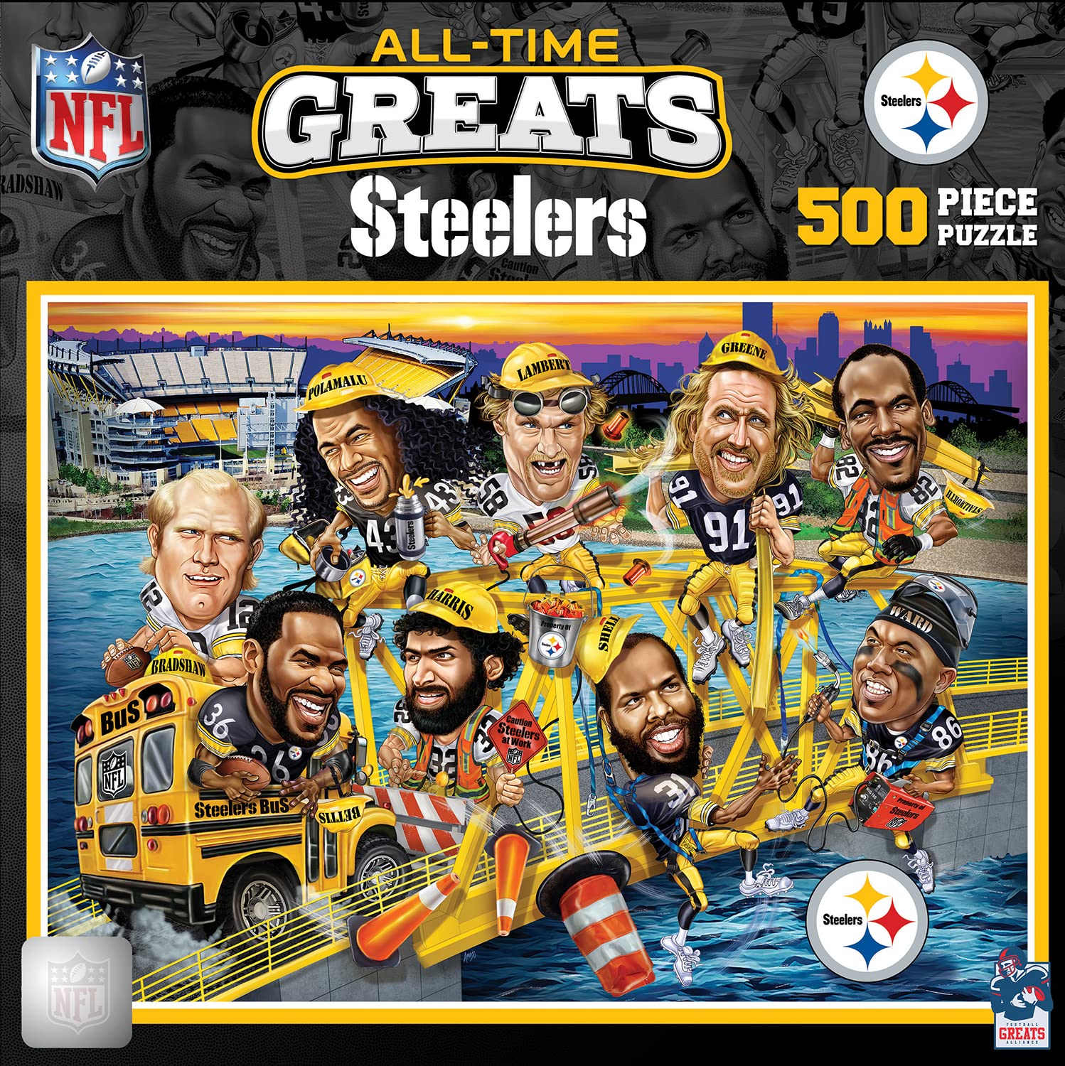 Baby Fanatic MasterPieces 500 Piece Sports Jigsaw Puzzle for Adults - NFL Pittsburgh Steelers All-Time Greats - 15x21