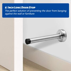 Door Stop, 6 Inch Door Stopper Extra Long Door Stops Stainless Steel Brushed Nickel Doorstops Wall Mounted Baseboard Door Stop Bumper Baby Proof Modern Metal Door Stoppers Extender Door Holder, Silver