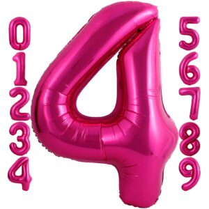 40 Inch Hot Pink Number 4 Balloon Large Size Jumbo Digit Mylar Foil Helium Bright Pink Balloons for Birthday Party Celebration Decorations Graduations Anniversary Baby Shower Photo Shoot