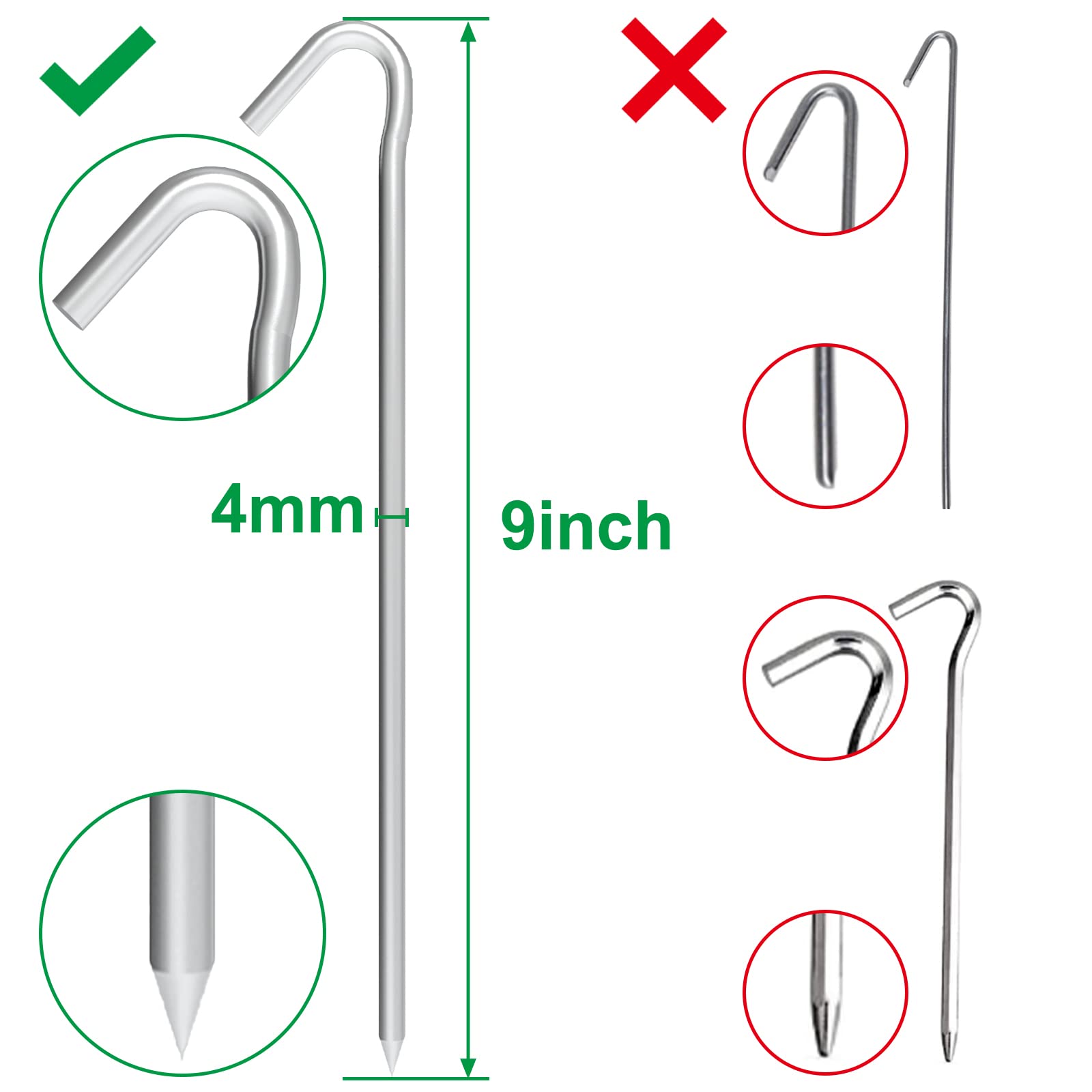 EUOKOK 9" Tent Stake Inflatable Stakes 12 Packs,Metal Tent Pegs Heavy Duty Ground Stake Hooks for Fencing, Tarp and Outdoor Christmas Decorations Yard