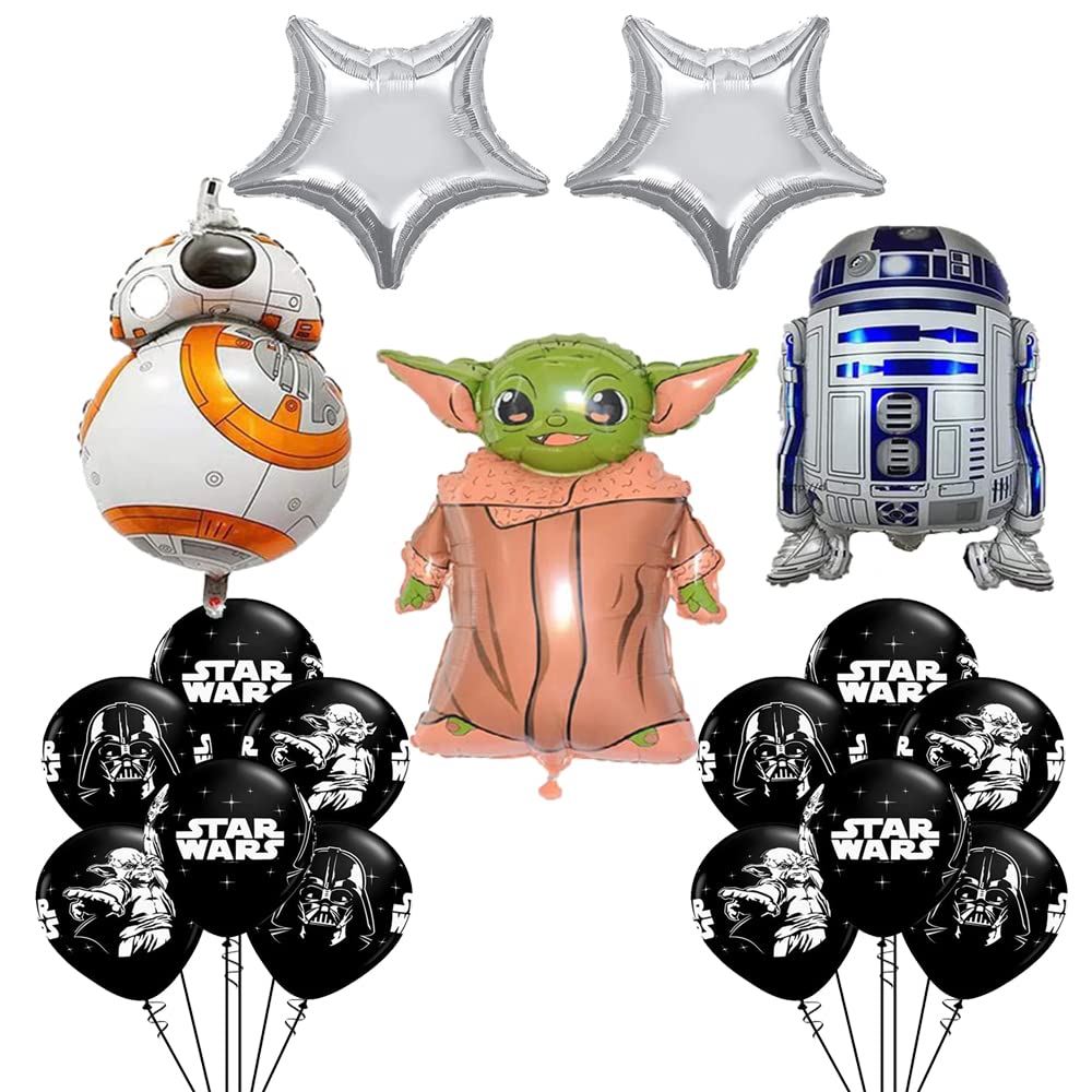 ROSUDA 19 Pcs Star Wars Balloon Set, Baby Child Balloons,Mandalorian Theme Video Games the Child Birthday Party Foil Film Dalloon Supplies Star Wars Bouquet Decorations for Kids Boys Girls