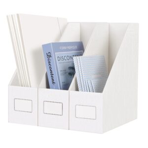 jiawei magazine file holders, 3 packs white document organizer, file racks,book bin for office.