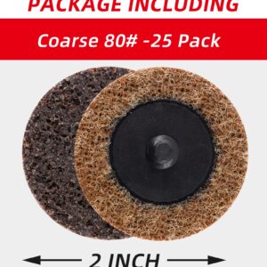 LUCKUT Abrasives 2" Nylon Surface Conditioning Quick Change Sanding Discs with R-Type Backing Coarse 80 Grit - 25 Pack