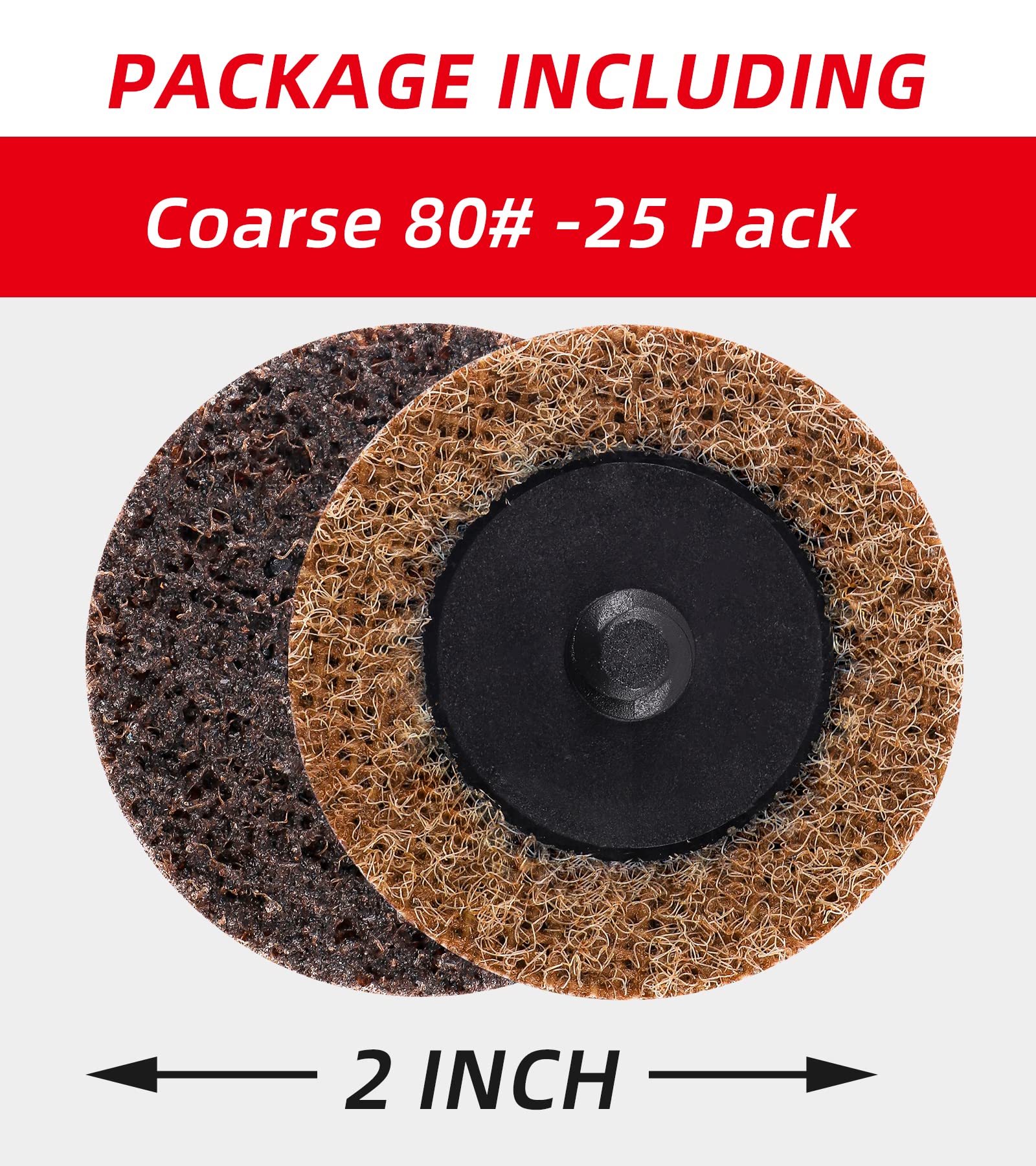 LUCKUT Abrasives 2" Nylon Surface Conditioning Quick Change Sanding Discs with R-Type Backing Coarse 80 Grit - 25 Pack