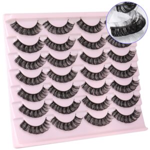 newcally russian strip lashes mink dd curl wispy fluffy false eyelashes natural thick volume faux mink eye lashes pack reusable handmade like fake lashes extension 14 pairs black