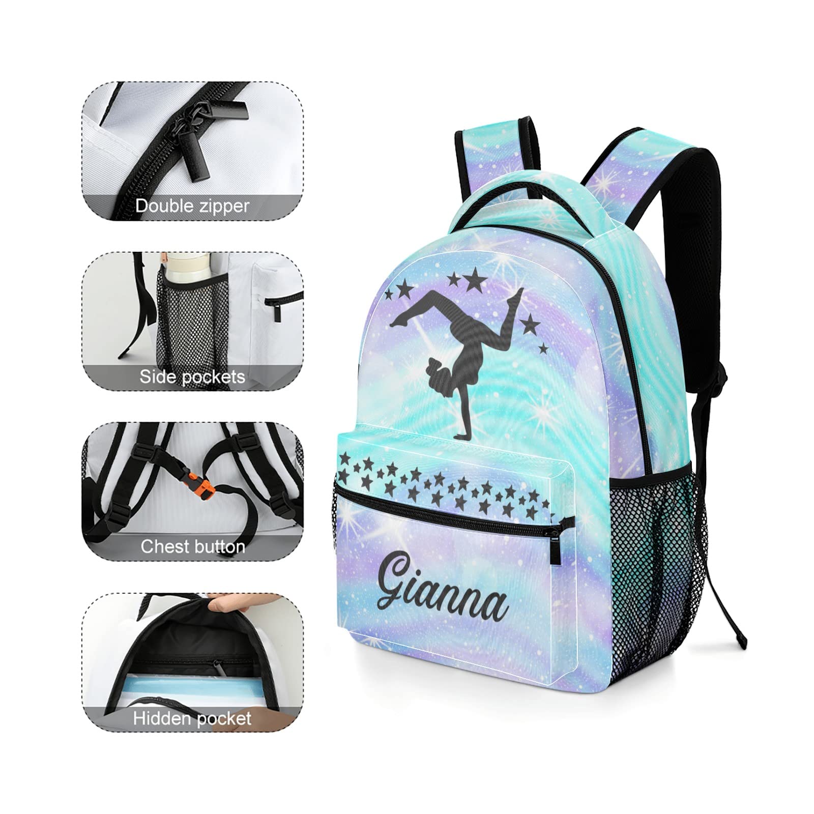 Gymnastic Purple Blue Personalized School Backpack Bags Kids Backpack for Teen Boys Girls Travel Backpack