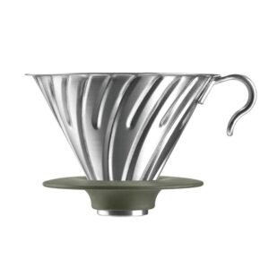 hario o-vdm-02-hsv v60 metal dripper, for 1 to 4 cups, silver, made in japan