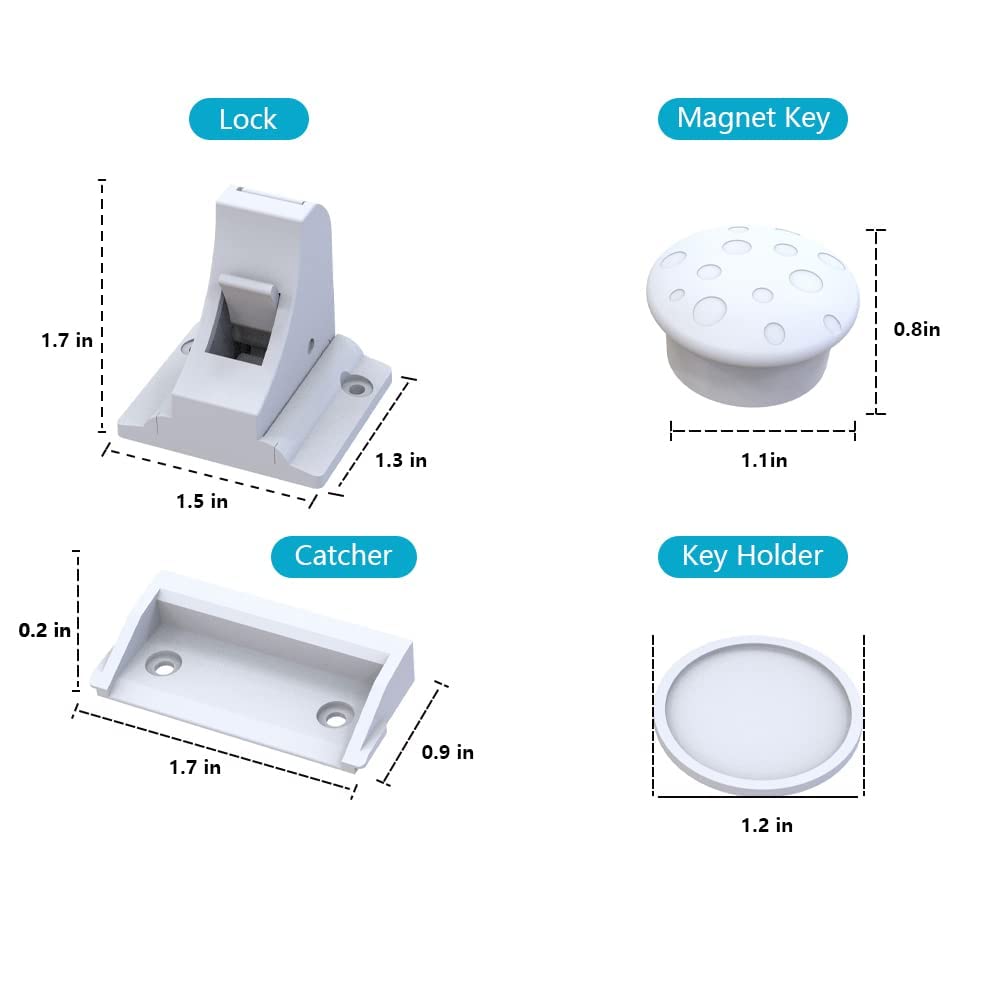 Upgraded Magnetic Cabinet Locks (32Locks and 6 Keys) Baby Proofing Magnetic Safety Locks with 3M Adhesive, One Minute Fast, Easy and No Drill Installation