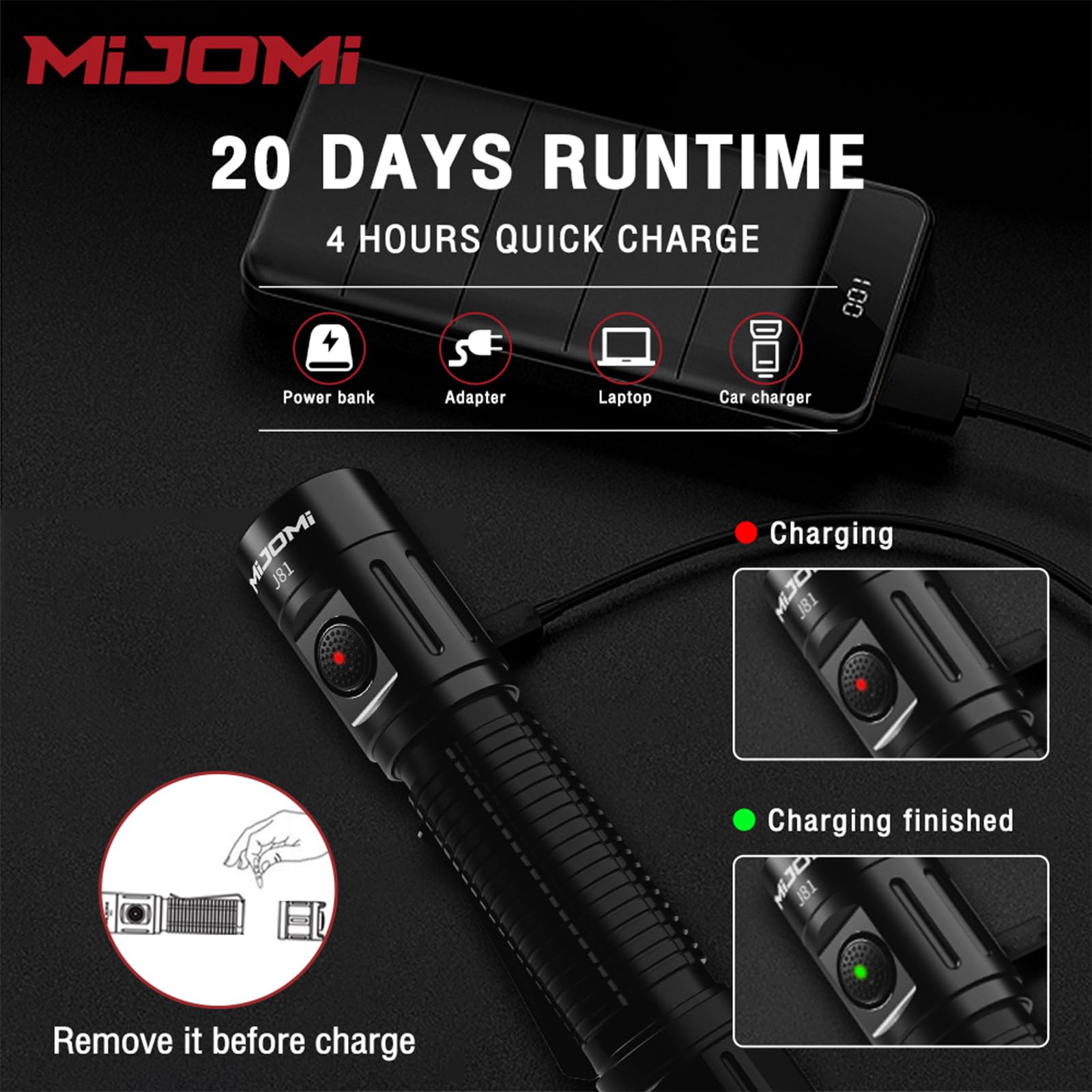 MIJOMI J81 Tactical Flashlight with Holster Rechargeable, 1300 Lumen Super Bright IP68 Waterproof Dual Button Flashlight for Tactical Games Outdoor