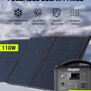 Energizer Portable Power Station 626 Watt-Hours with POWERWIN 110W Solar Panel for Outdoors Camping and Emergency Use, Solar Generator with 600-Watt (Peak 1000W) AC Outlet, 60-Watt PD Fast Charging