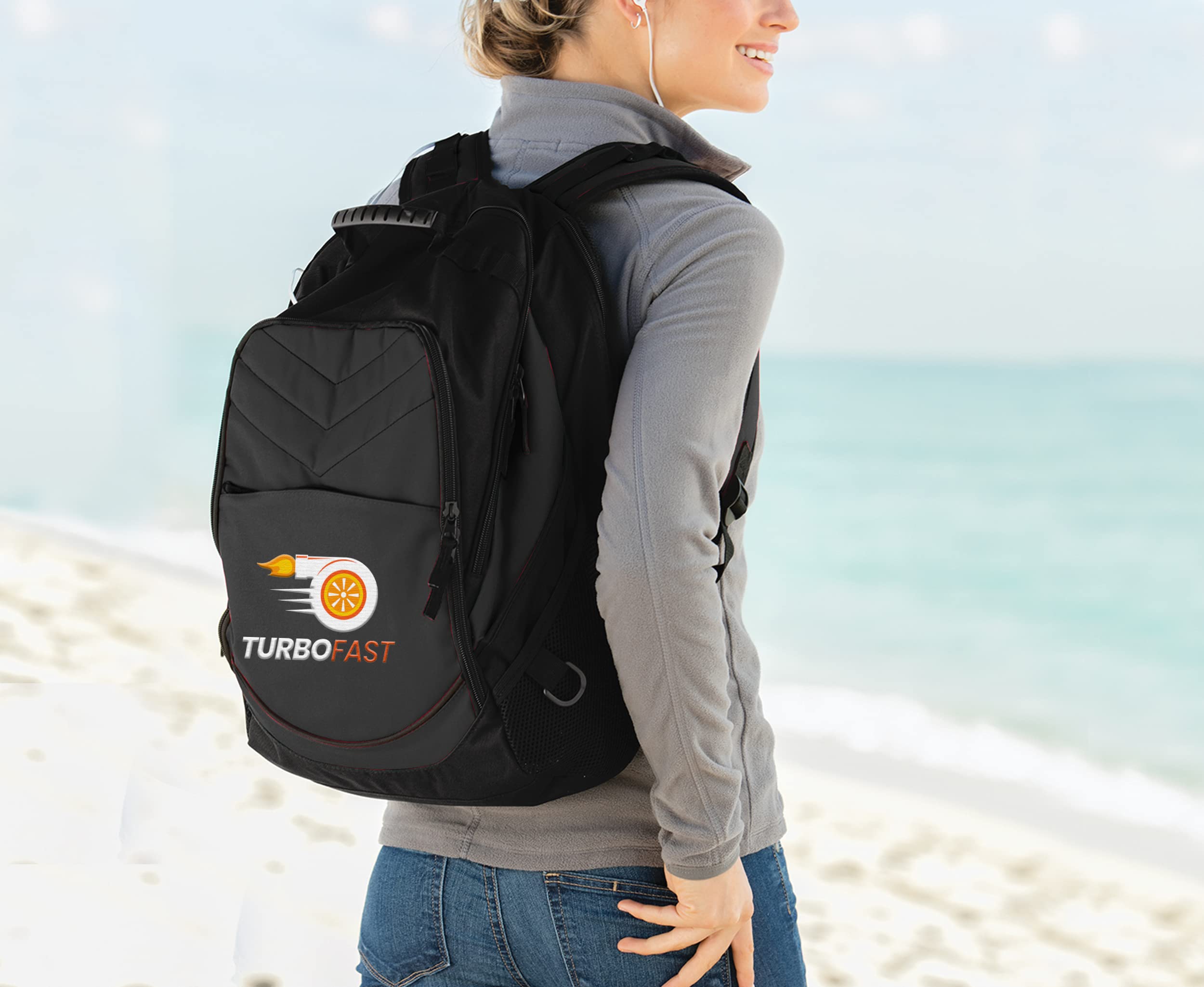 TEEAMORE Custom Travel Laptop Backpack Add Your Embroidered Logo Computer Water Resistant Bag Dark Charcoal Black