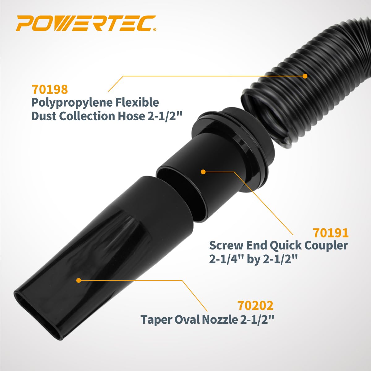 POWERTEC 70208V 2-1/4 Inch Dust Collection Flexible Hose Kit,Black