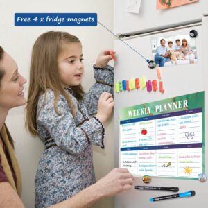 Pubell Dry Erase Calendar Whiteboard for Fridge - 3PCS Set of Monthly Calendar for Refrigerator, Magnetic Weekly Schedule Planner with Notepad List for Family Kitchen Planning Board