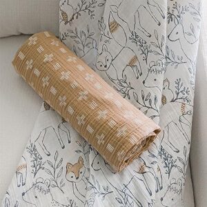 Crane Baby Soft Muslin Swaddle, Soft Swaddle Wraps for Boys and Girls, Beige and Woodland Animal, 2 Count, 47" x 47"