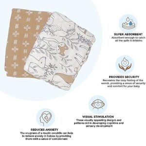 Crane Baby Soft Muslin Swaddle, Soft Swaddle Wraps for Boys and Girls, Beige and Woodland Animal, 2 Count, 47" x 47"