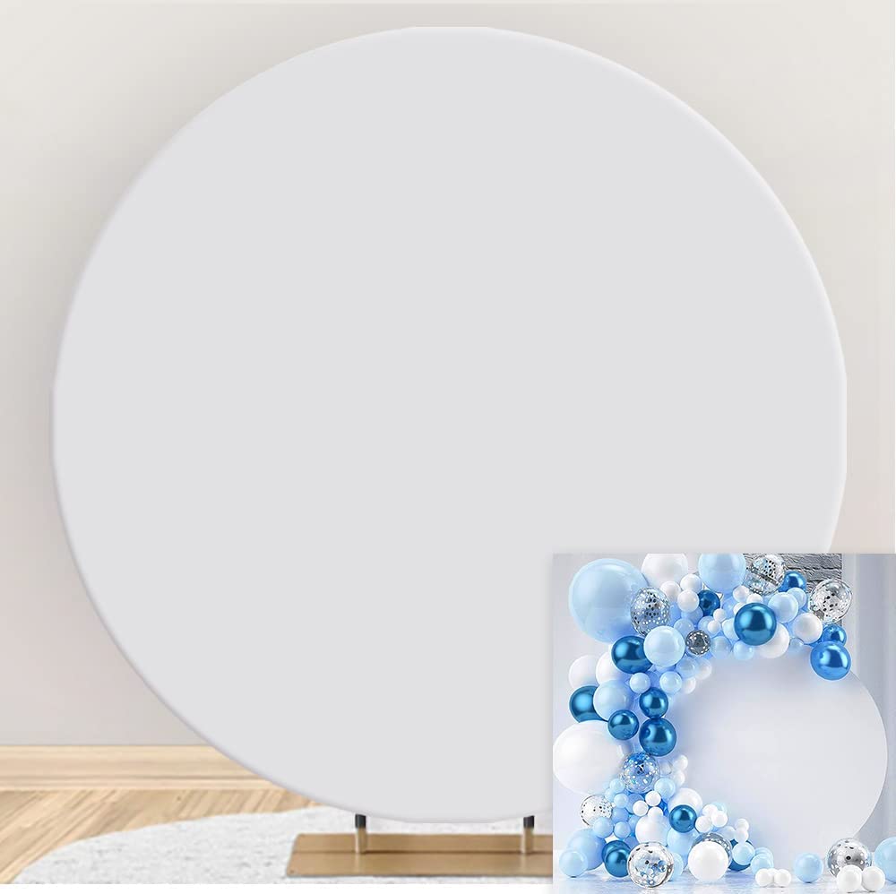 DASHAN White Round Backdrop Cover 6.5x6.5ft Polyester Pure White Birthday Party Photography Background Banquet Press Conference Performance Cake Table Decor for Adult Kids Portrait Photo Studio Props