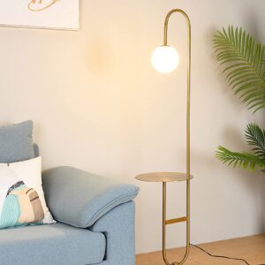 JKTOLKY LED Gold Floor Lamp, Marble Base Floor Lamp, Modern 60.2" Tall Standing Lamps for Living Room - Stand Up Arching Lamp with Black Double Shade and Marble Base for Bedrooms