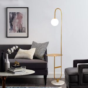 JKTOLKY LED Gold Floor Lamp, Marble Base Floor Lamp, Modern 60.2" Tall Standing Lamps for Living Room - Stand Up Arching Lamp with Black Double Shade and Marble Base for Bedrooms