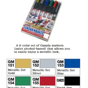 Mr Hobby GSI Creos Gundam Marker Metallic Set 6 Colors Metallic gold, Metallic silver, Metallic blue, Metallic green, Metallic red, Black GMS121 With Kanji LOVE Sticker, 5.94 x 2.99 x 1 in