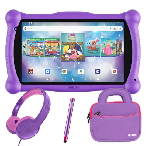 Contixo 7 inch Kids Learning Tablet, Bluetooth Kids Wireless Headphone and Tablet Bag Bundle with Teacher Approved apps and Parent Control - Purple Set