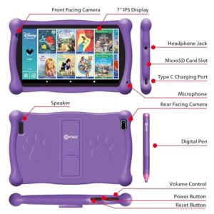 Contixo 7 inch Kids Learning Tablet, Bluetooth Kids Wireless Headphone and Tablet Bag Bundle with Teacher Approved apps and Parent Control - Purple Set