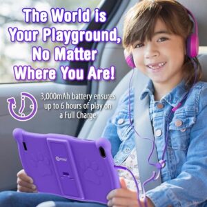 Contixo 7 inch Kids Learning Tablet, Bluetooth Kids Wireless Headphone and Tablet Bag Bundle with Teacher Approved apps and Parent Control - Purple Set