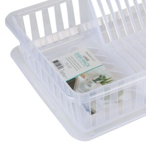 Kitchen Details Medium Dish Rack with Tray | Dimensions: 18.11" x 11.02" x 3.45" | Plastic | 12 Plate | Kitchen Accessories | Tray |Cutlery Basket | Clear | Sink Accessories | Clear