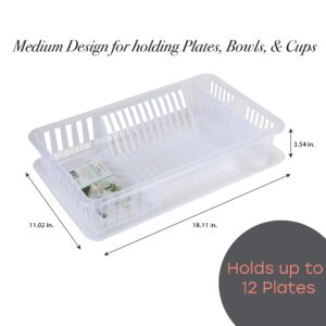 Kitchen Details Medium Dish Rack with Tray | Dimensions: 18.11" x 11.02" x 3.45" | Plastic | 12 Plate | Kitchen Accessories | Tray |Cutlery Basket | Clear | Sink Accessories | Clear