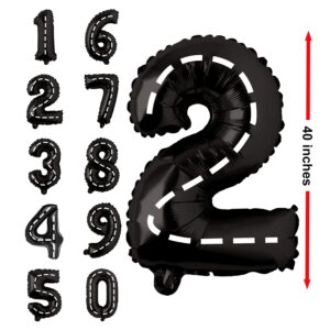 PartyTreasuresCo Race Car Balloon Birthday Party Decorations for Boys - Racecar Party Supplies Happy Birthday Decorations - Number Balloons for Party Decor - Balloon Numbers (Number 2)