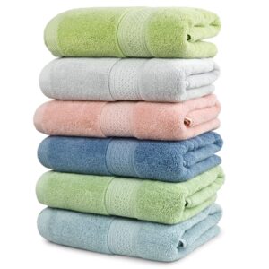 cleanbear luxury bath towels set of 6 shower towels with assorted colors for different family members 55 by 27 inches ultra soft bathroom towels highly absorbent body drying towels