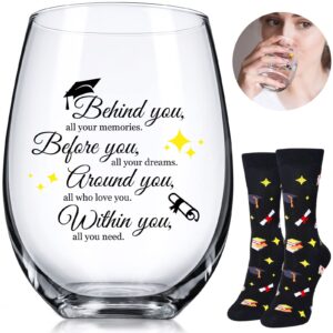 patelai 2024 graduation gift idea for graduates, congrats grad gift set including graduation wine glass and graduation unisex socks for college graduates daughter friends